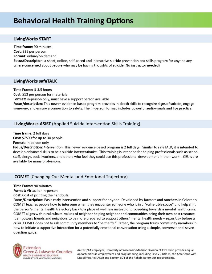 Behavioral Health Training Options – Extension Lafayette County