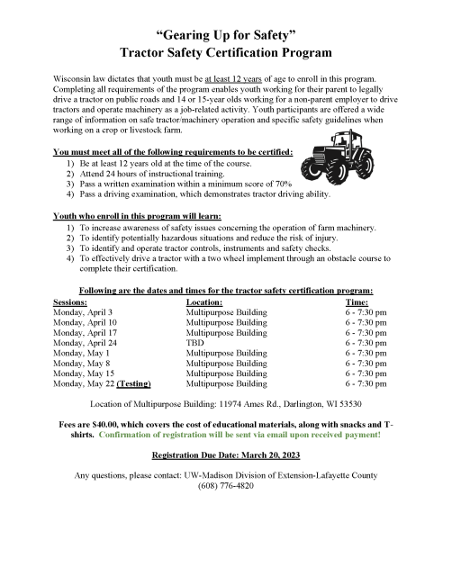 “Gearing Up for Safety” Lafayette County youth Tractor & Machinery ...
